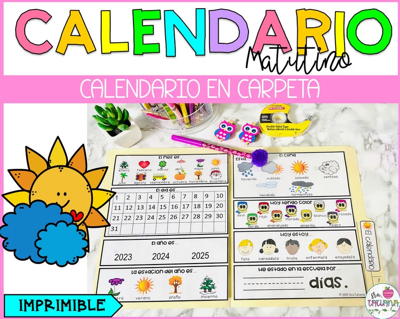 Printable Morning Calendar Folder in Spanish Calendario - Etsy