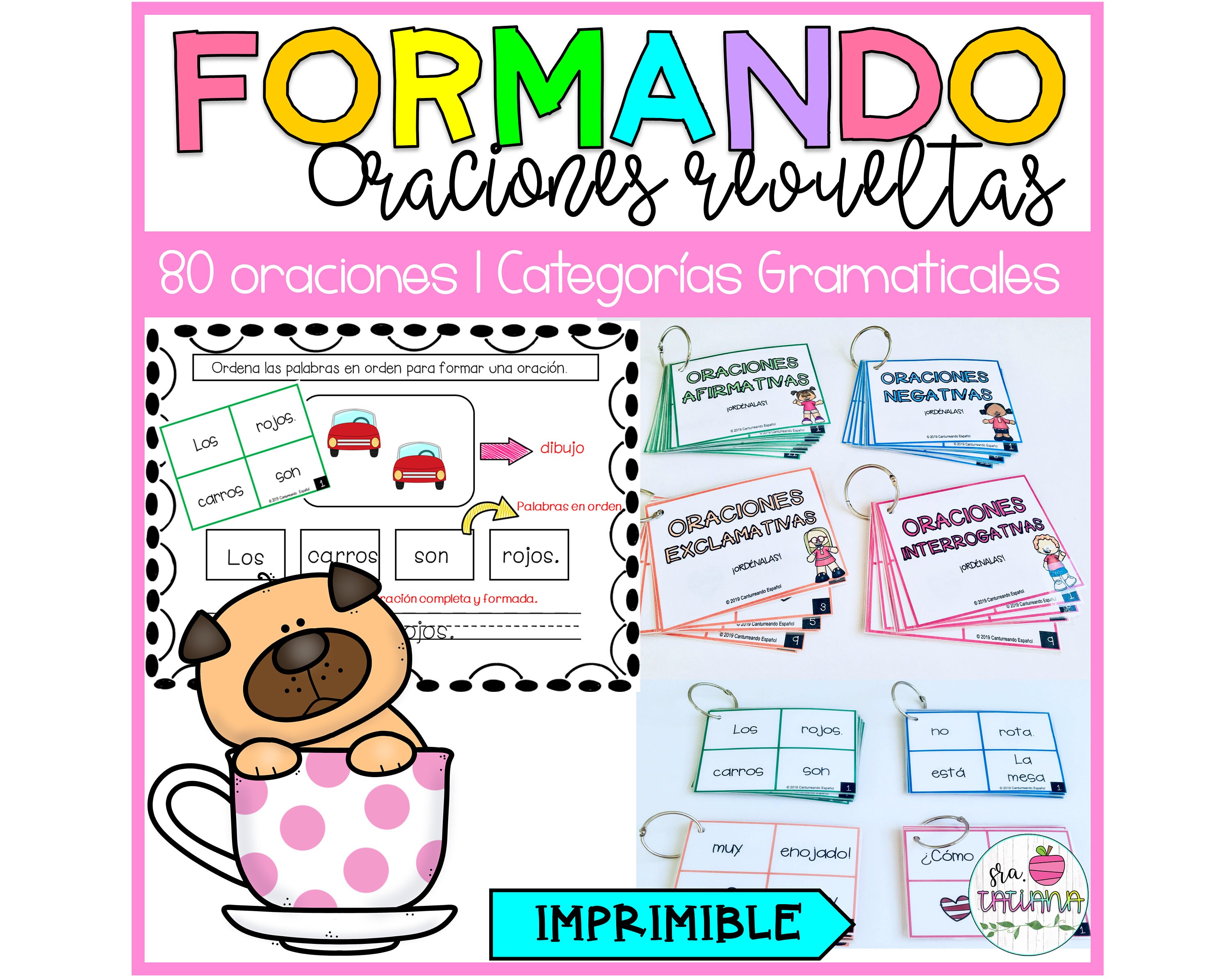 Printable Scrambled Sentences in Spanish Formando Oraciones Revueltas ...