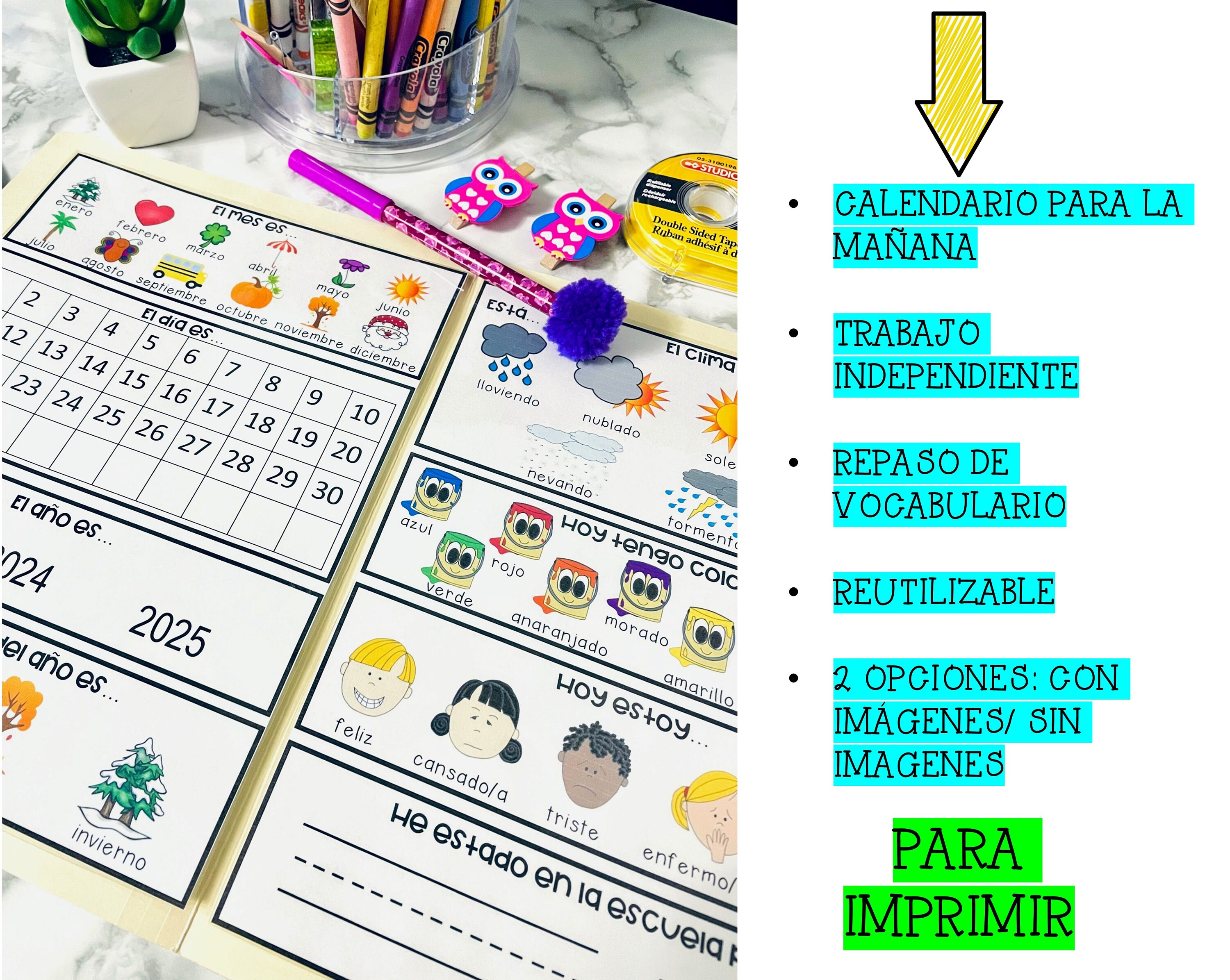 Printable Morning Calendar Folder in Spanish | Calendario Matutino En ...