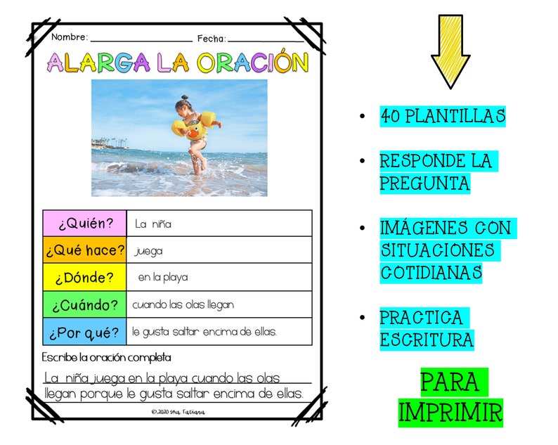 Printable Complete the Sentence in Spanish | Alarga La Oracion ...