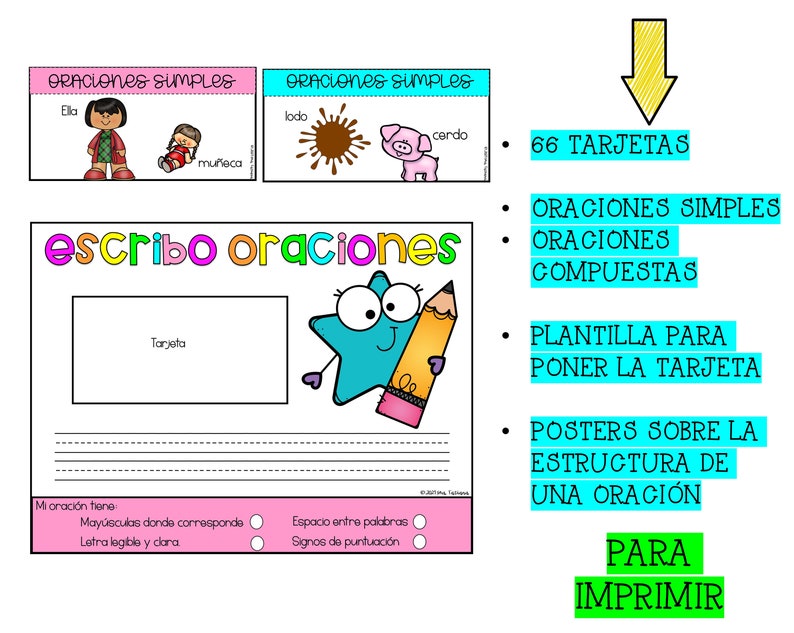Printable Writing Sentences in Spanish | Escribo Oraciones Simple Y ...