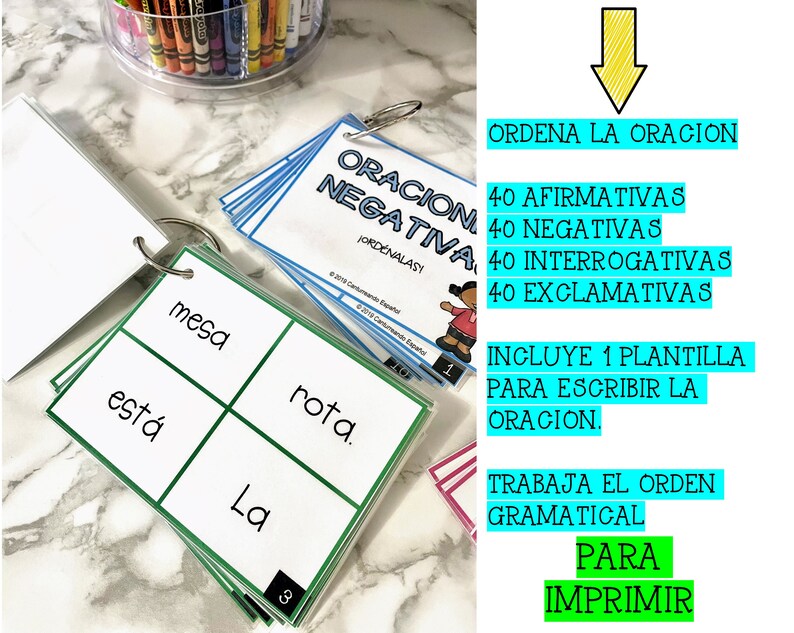 Printable Scrambled Sentences in Spanish Formando Oraciones Revueltas ...