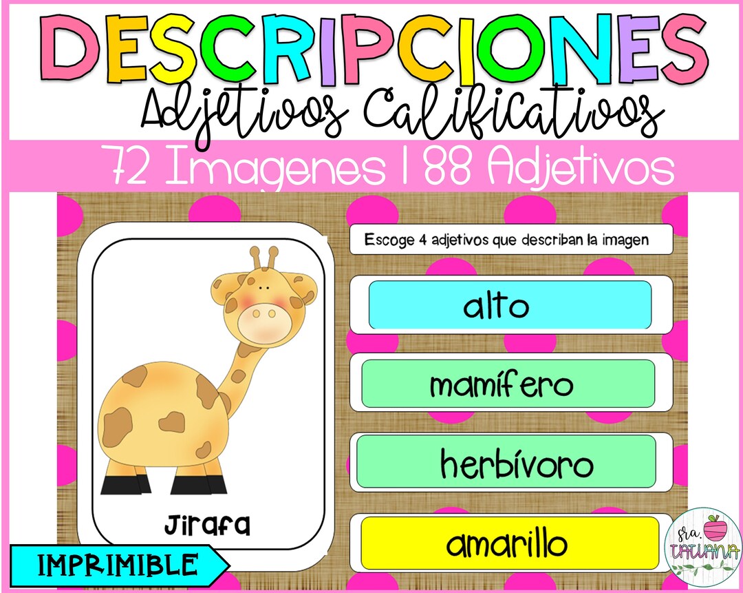 Spanish Descriptions Descripciones En Español Adjetivos - Etsy