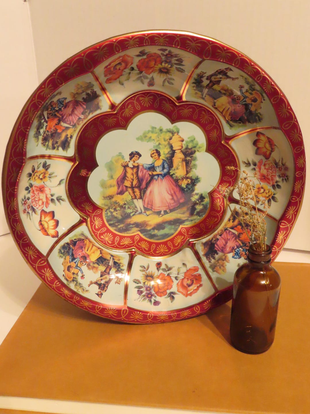 Vintage Daher Decorated 10" Round Maroon Tin Bowl Made in England, 1971 ...