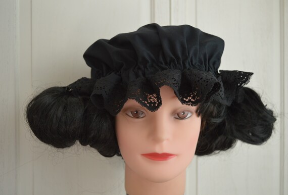 Victorian Black Mop Cap With Lace Victorian Black Mop Hat - Etsy