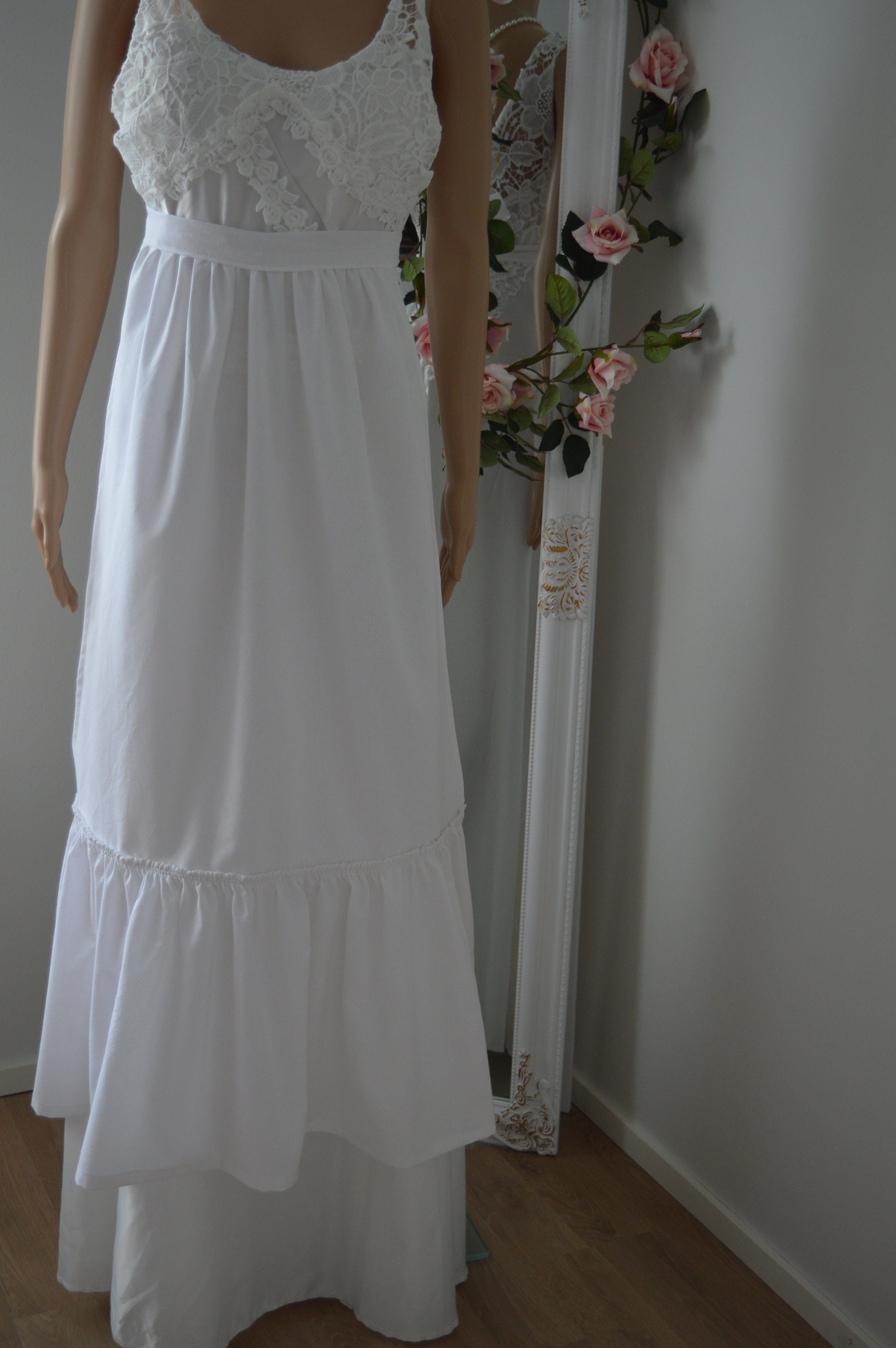 White Full Length Floor Length Cotton Ruffle Apron XXS-XS, White Long ...