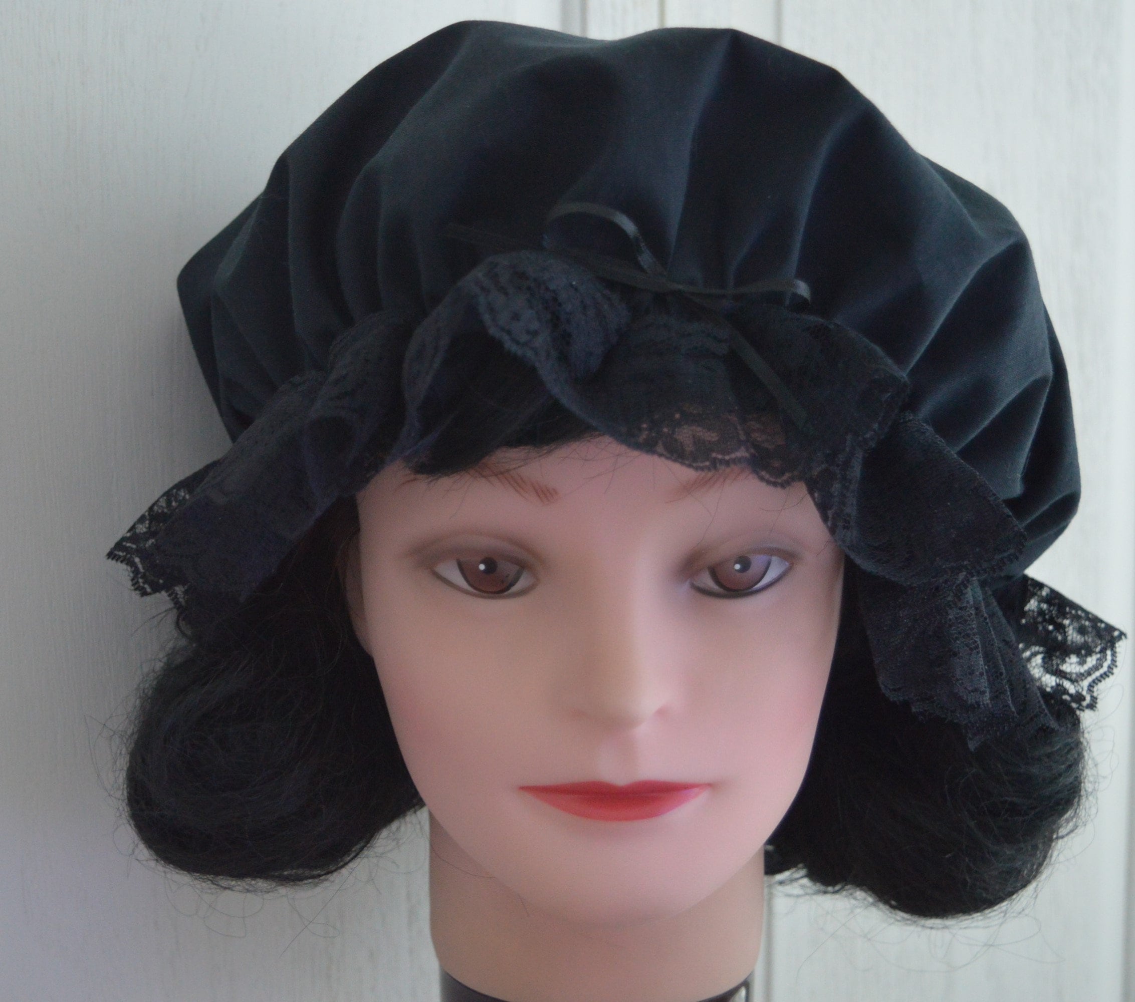 Victorian Ladies Mop Cap Black, Black Cotton Victorian Colonial Pioneer ...