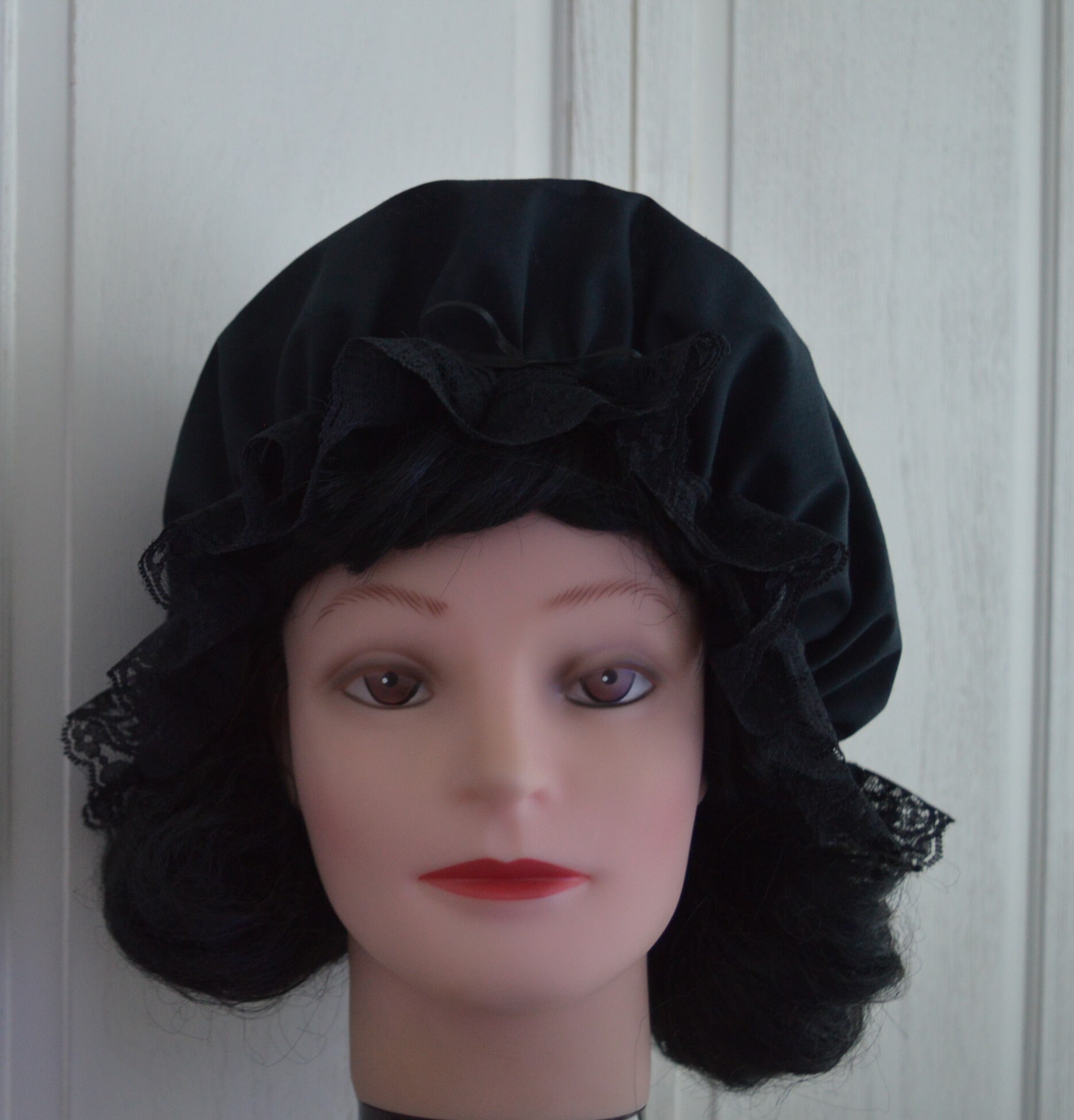 Victorian Ladies Mop Cap Black, Black Cotton Victorian Colonial Pioneer ...