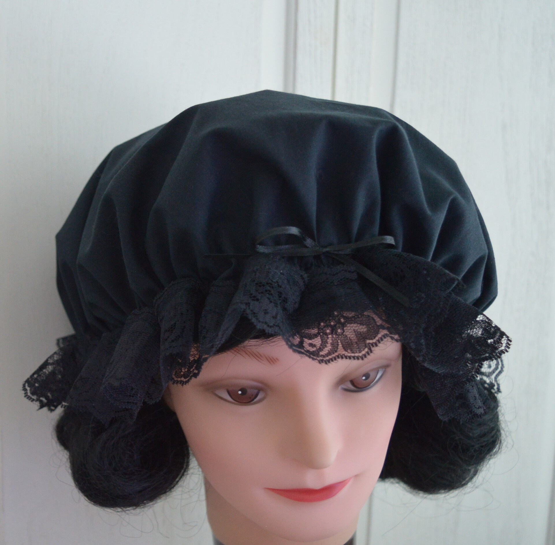 Victorian Ladies Mop Cap Black, Black Cotton Victorian Colonial Pioneer ...