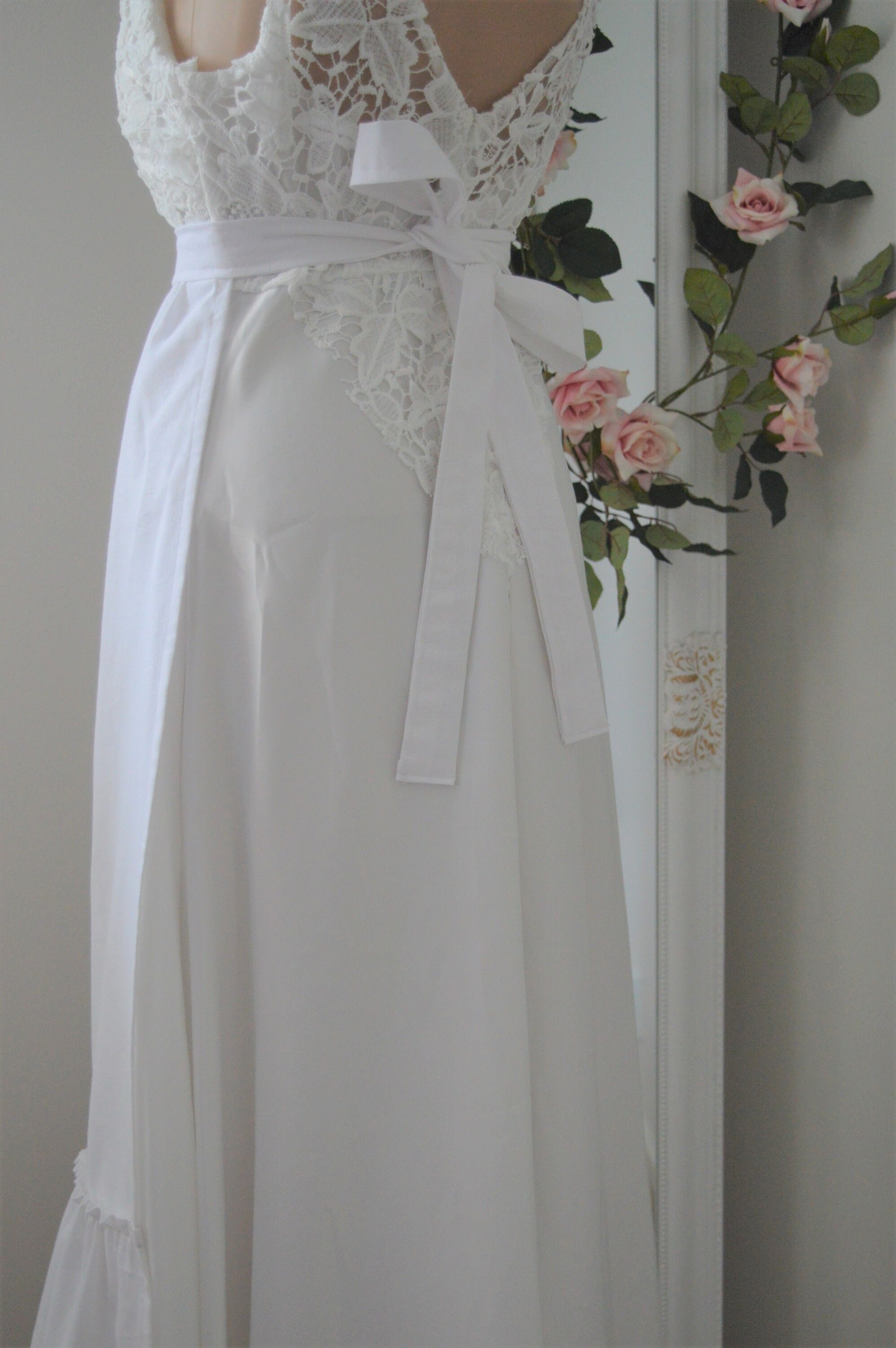 Long Waist Apron With Ruffle XS-S White, White Long Cotton Half Apron ...