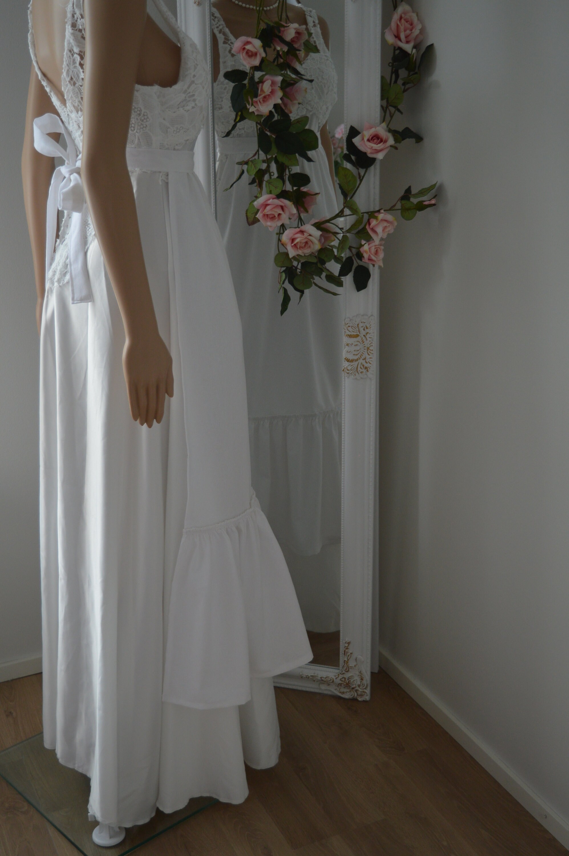 White Full Length Floor Length Cotton Ruffle Apron XXS-XS, White Long ...