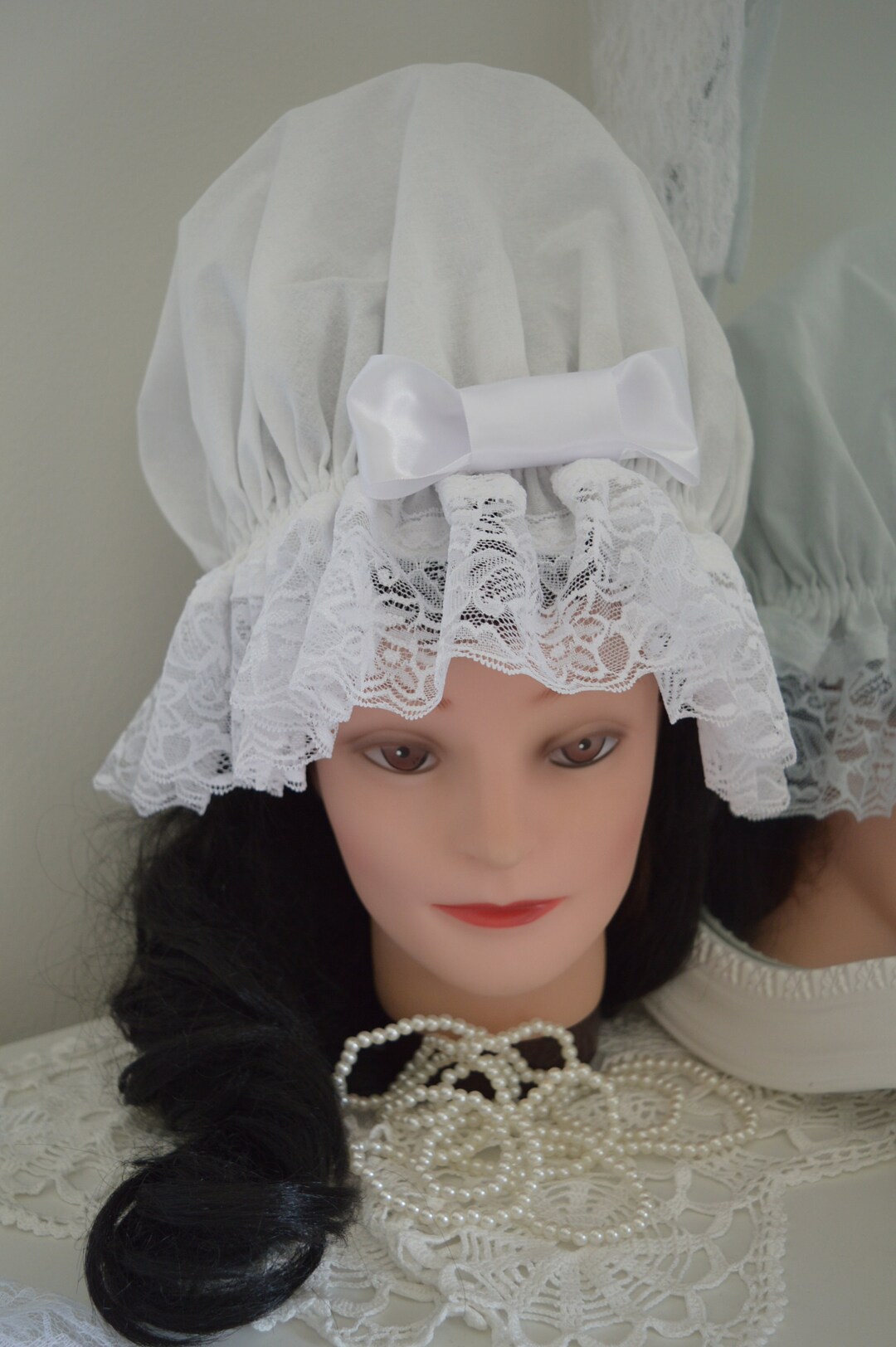 Edwardian Victorian Style White Cotton Night Cap, White Large Sleeping ...