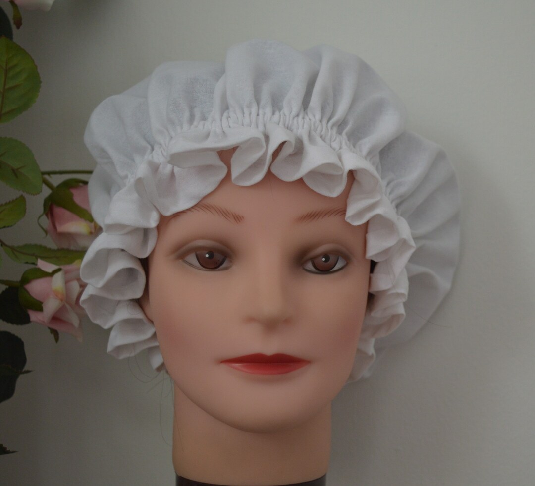 White Cotton Mop Cap, Victorian Colonial Pioneer Prairie Mop Hat, White ...