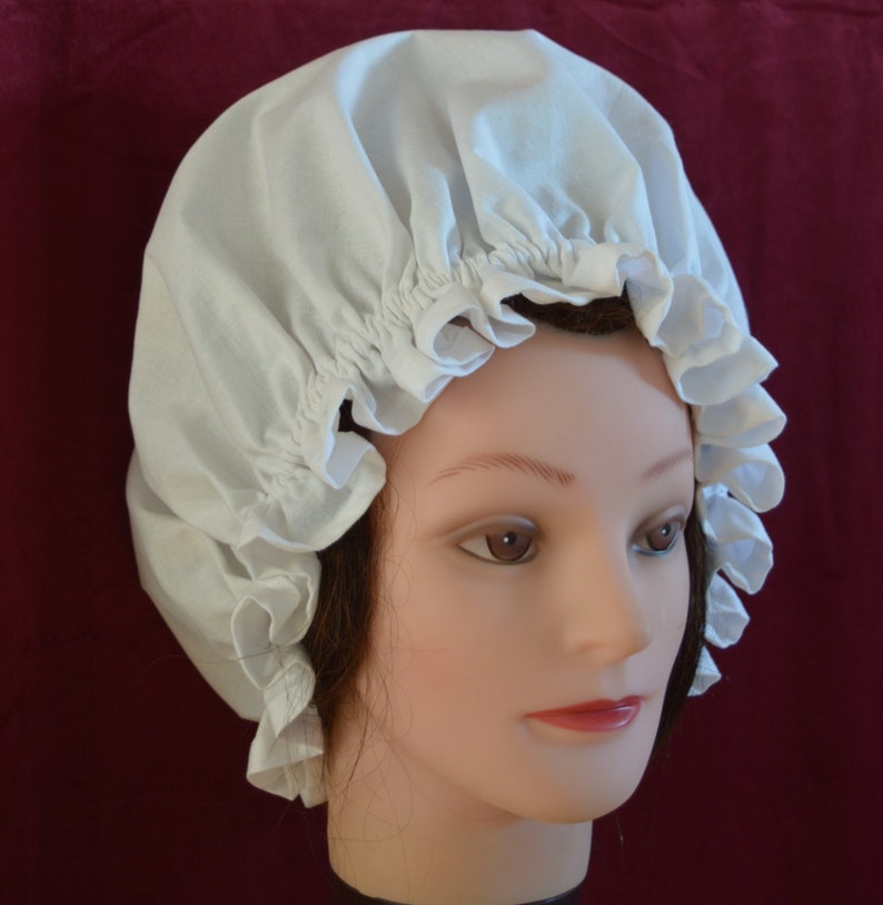 White Cotton Mop Cap L-XL, Victorian Colonial Pioneer Prairie Mob Cap L ...