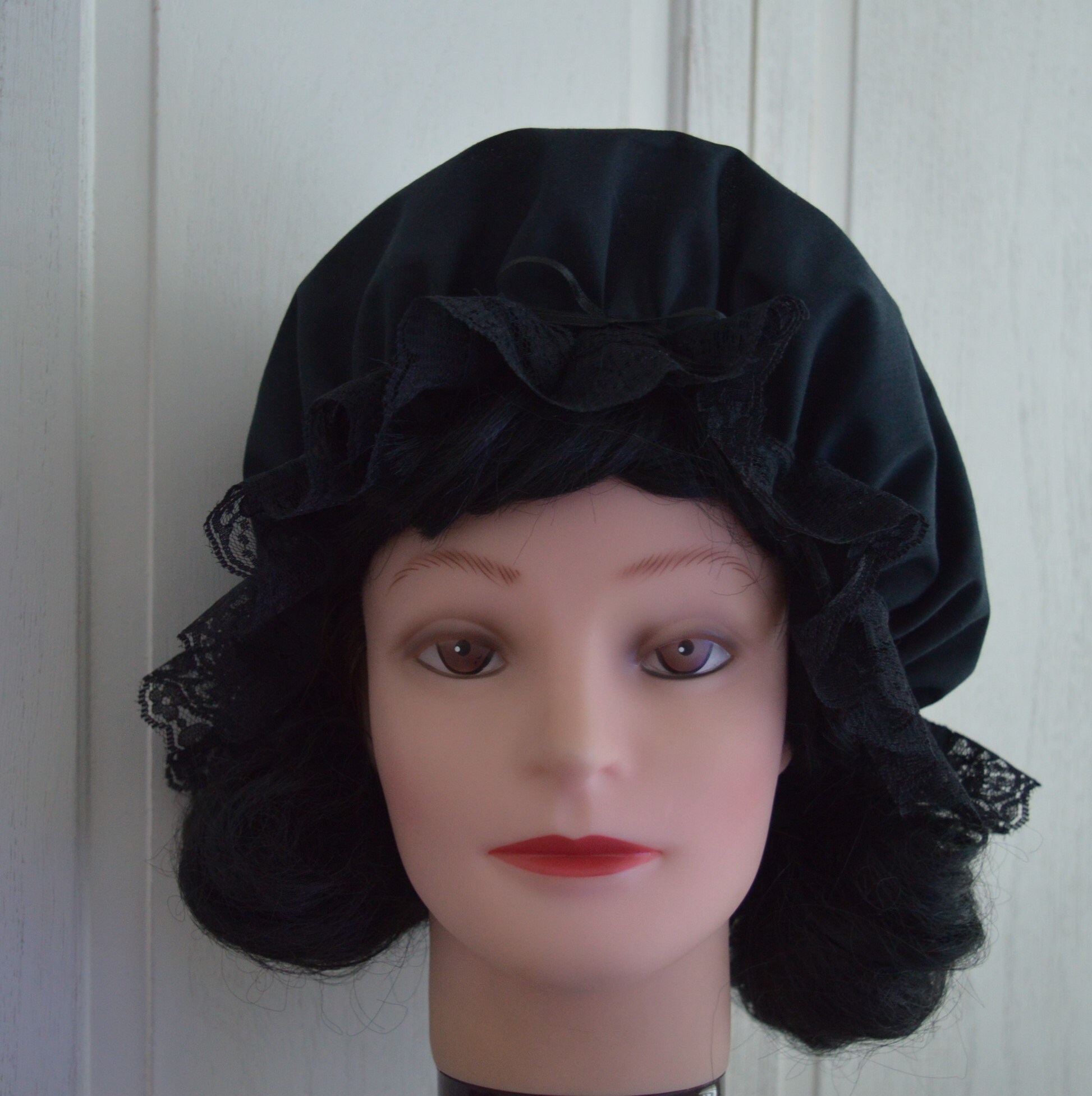 Victorian Ladies Mop Cap Black, Black Cotton Victorian Colonial Pioneer ...