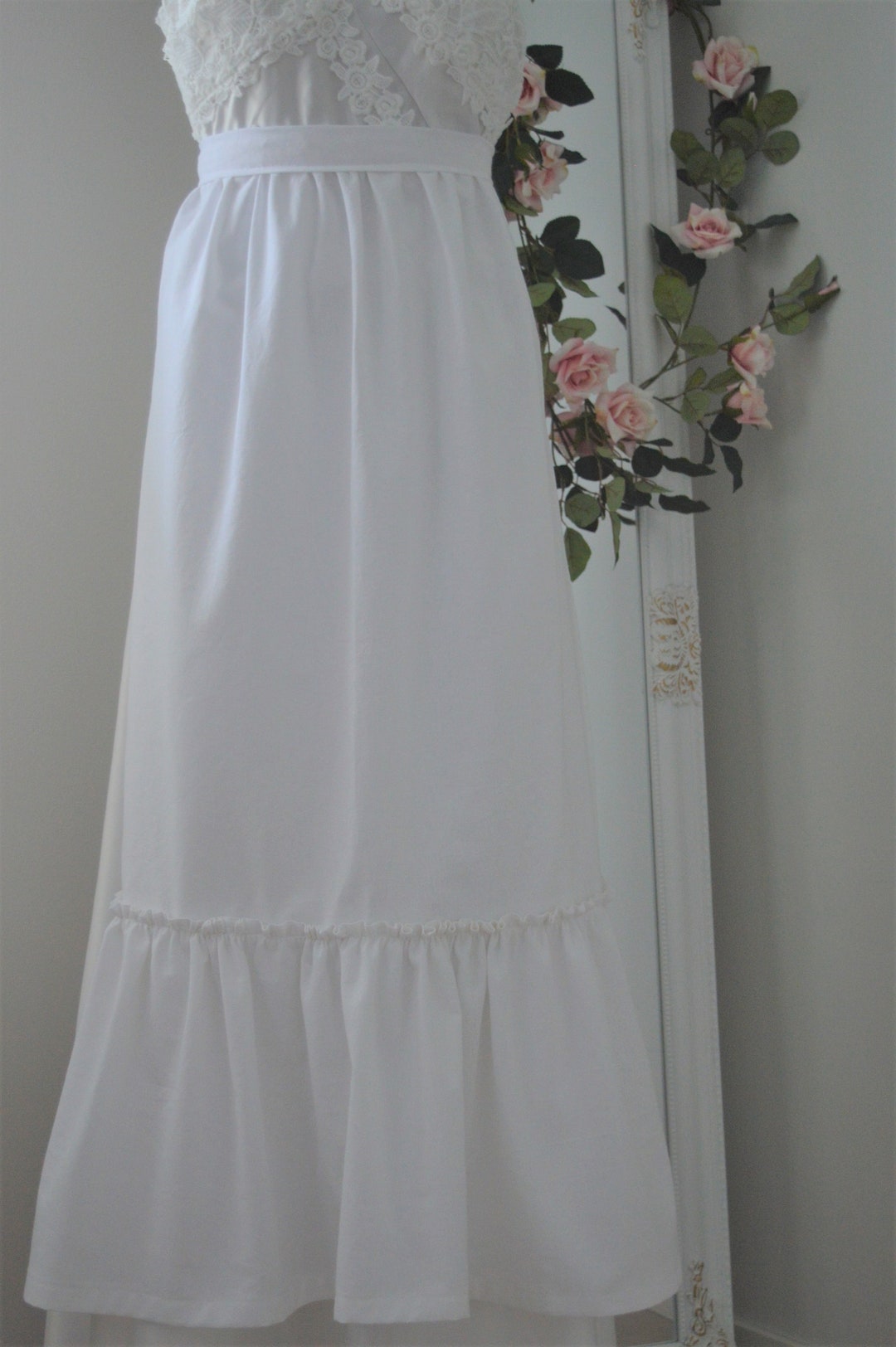Long Waist Apron With Ruffle XS-S White, White Long Cotton Half Apron ...