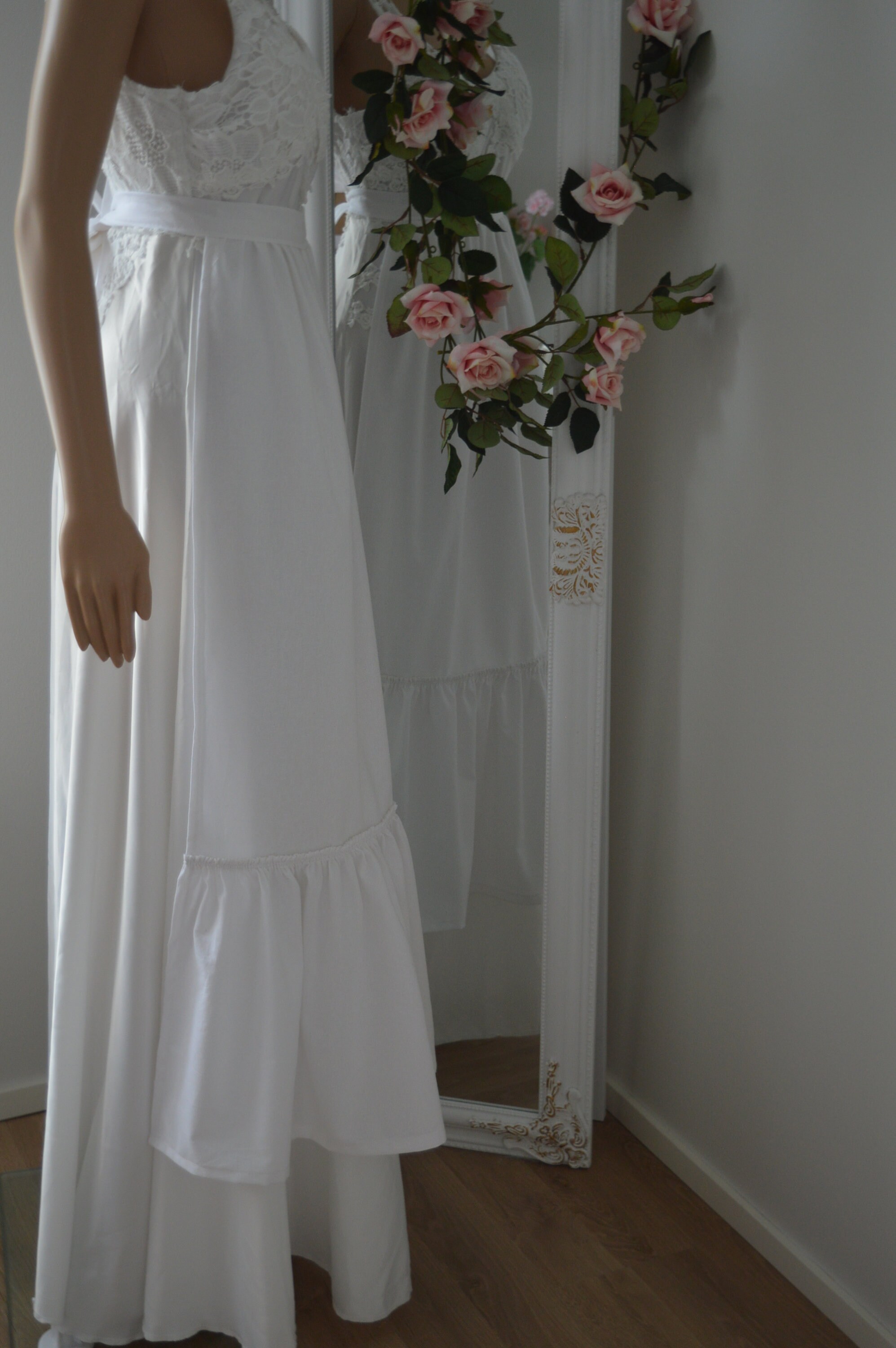 White Full Length Floor Length Cotton Ruffle Apron XXS-XS, White Long ...