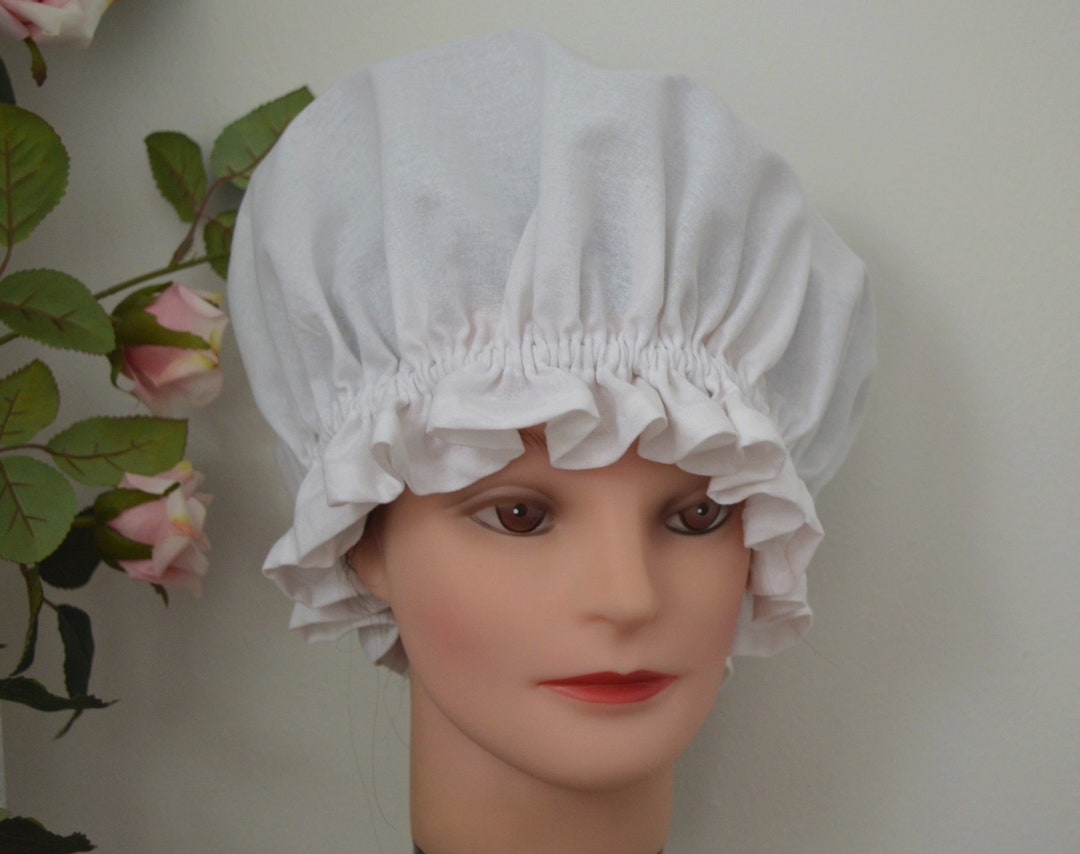 White Cotton Mop Cap, Victorian Colonial Pioneer Prairie Mop Hat, White ...