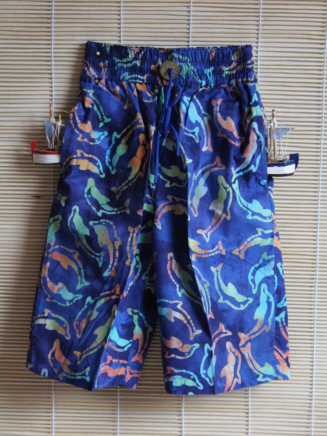 Bermuda Shorts Blue With Dolphin Motives, Batik, 100 % Cotton - Etsy