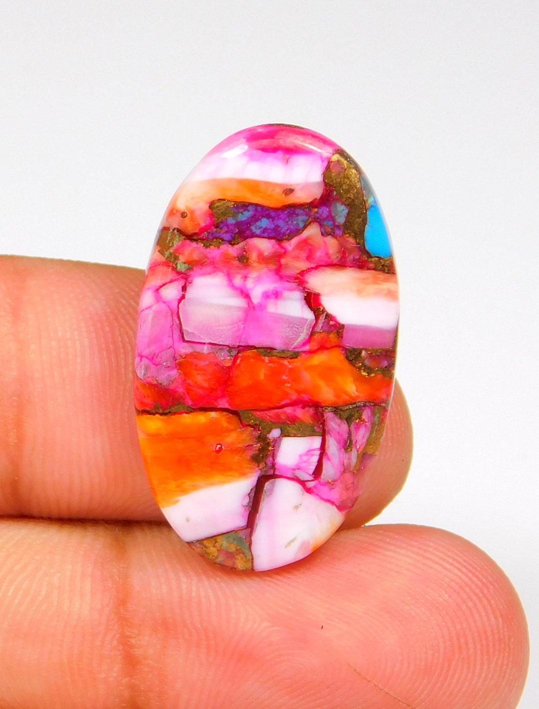Natural Pink Oyster Turquoise Cabochon Ring Size Pink Oyster Turquoise ...