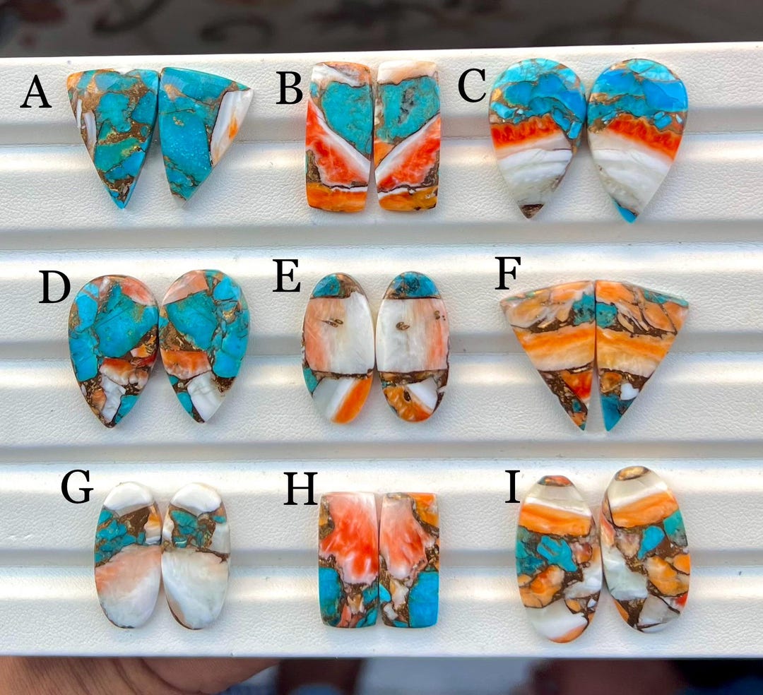 Spiny Oyster Kingman Turquoise Pair Cabochon, Arizona Spiny Oyster ...