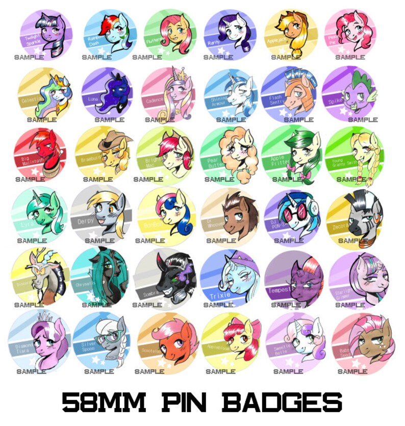 MLP Inspired Pin Badges Buttons 58MM Background Ponies | Etsy