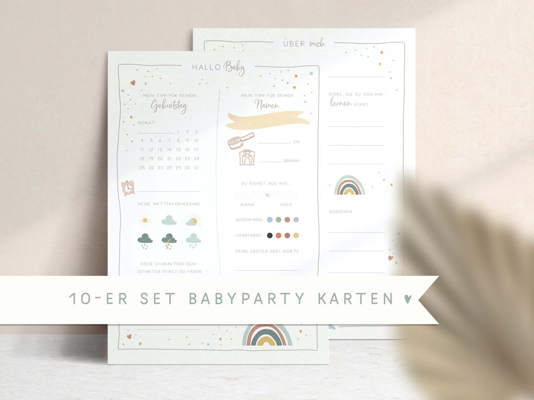 Set of 10 "baby Party Fill-in Cards" • Hand-painted • Rainbow Tipping ...