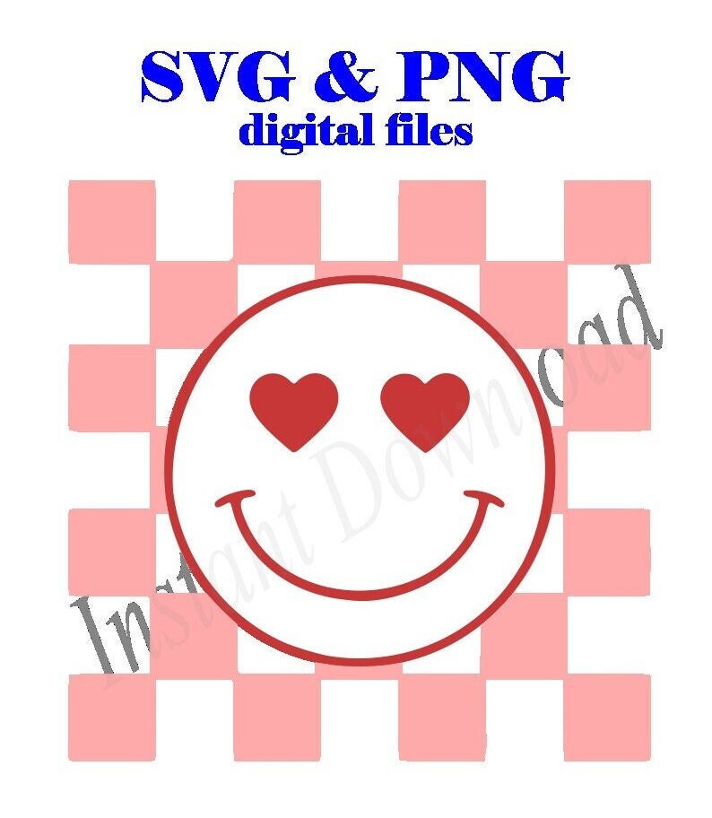 SVG Grunge Smiley Face Heart Eyes and Checker Background. Valentine's ...