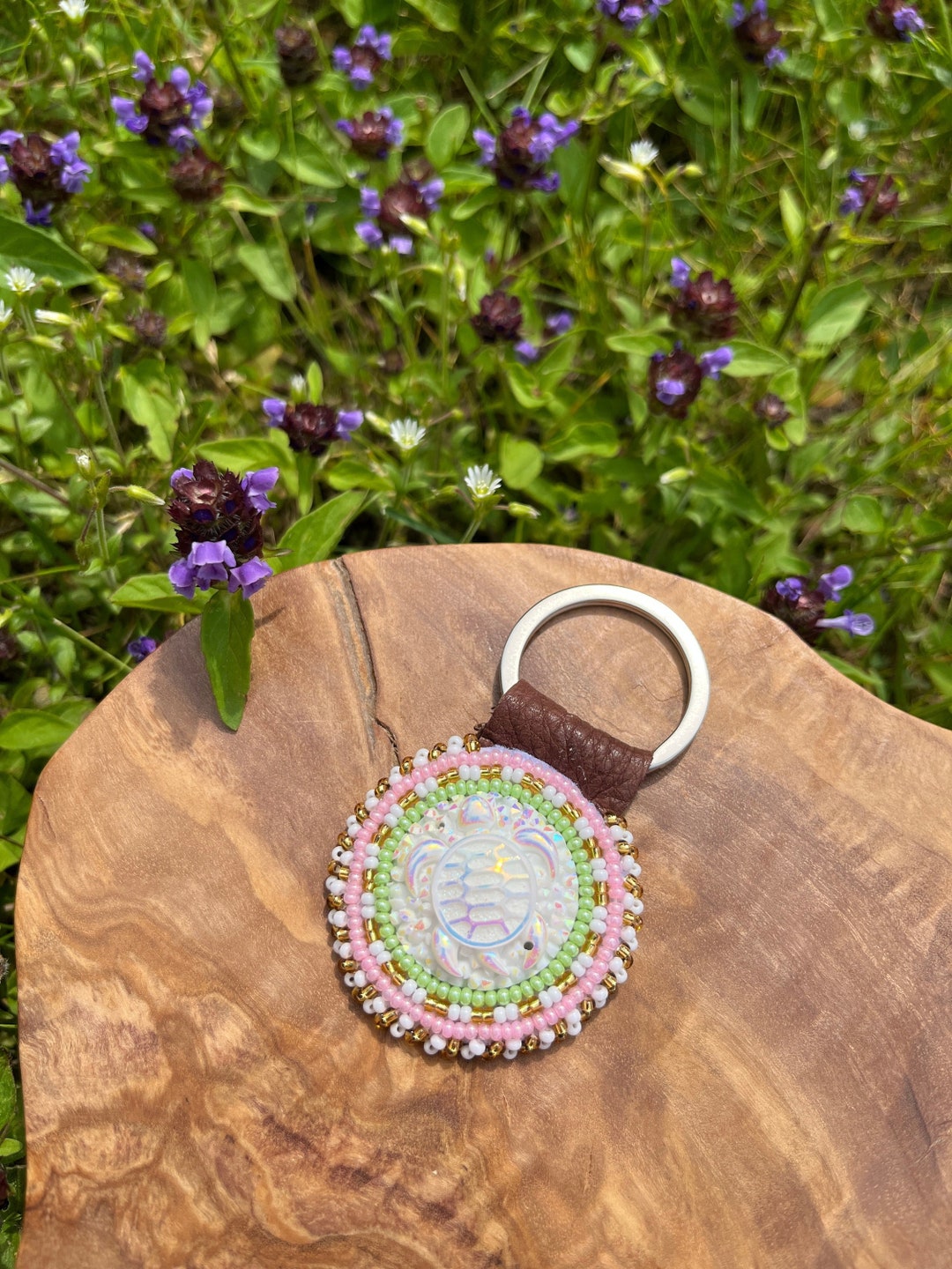 Indigenous Beaded Round Turtle Keychain - Key Lime - Etsy