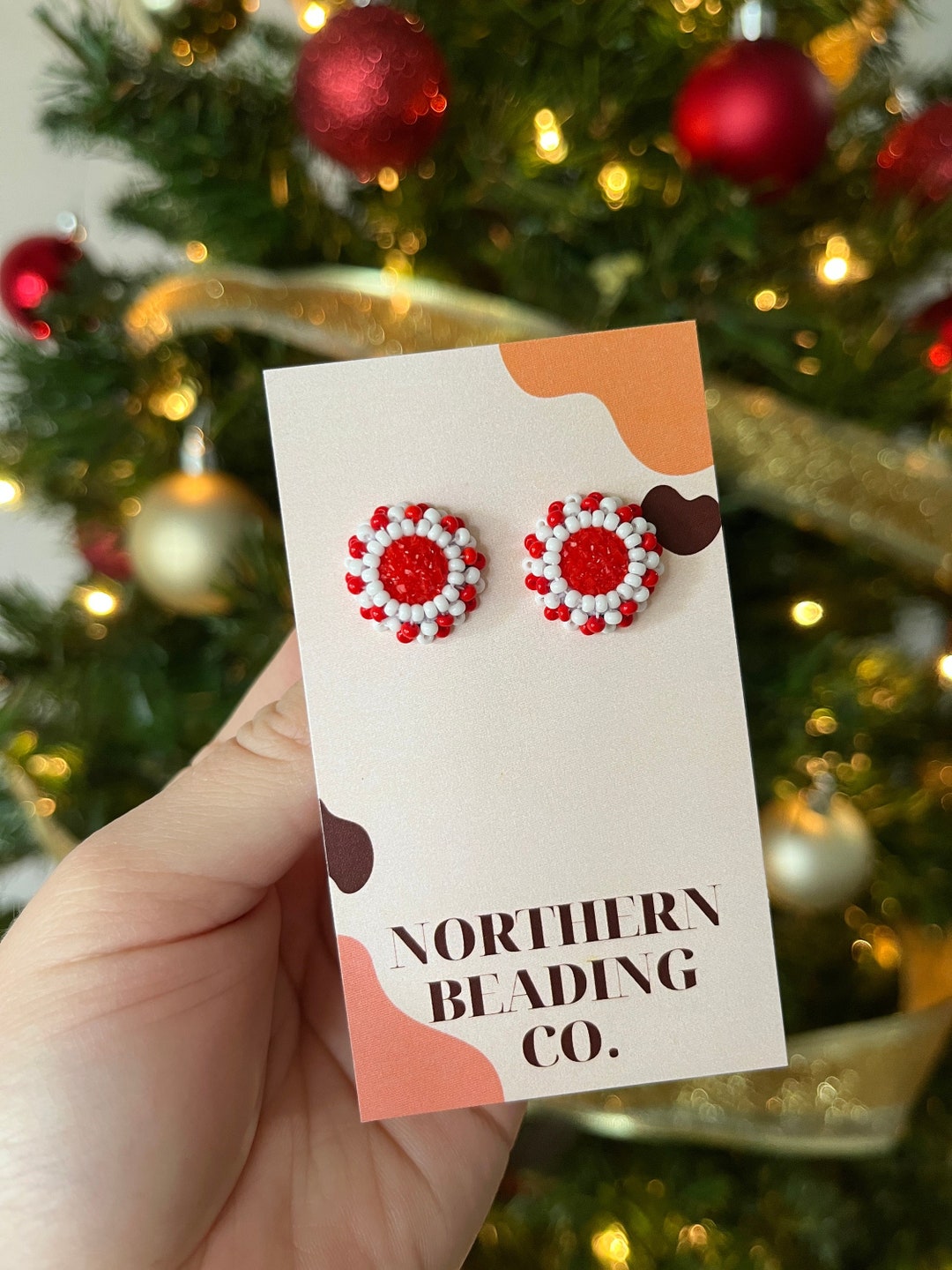 Candy Cane - Indigenous Beaded Round Earrings (small) - Holiday ...