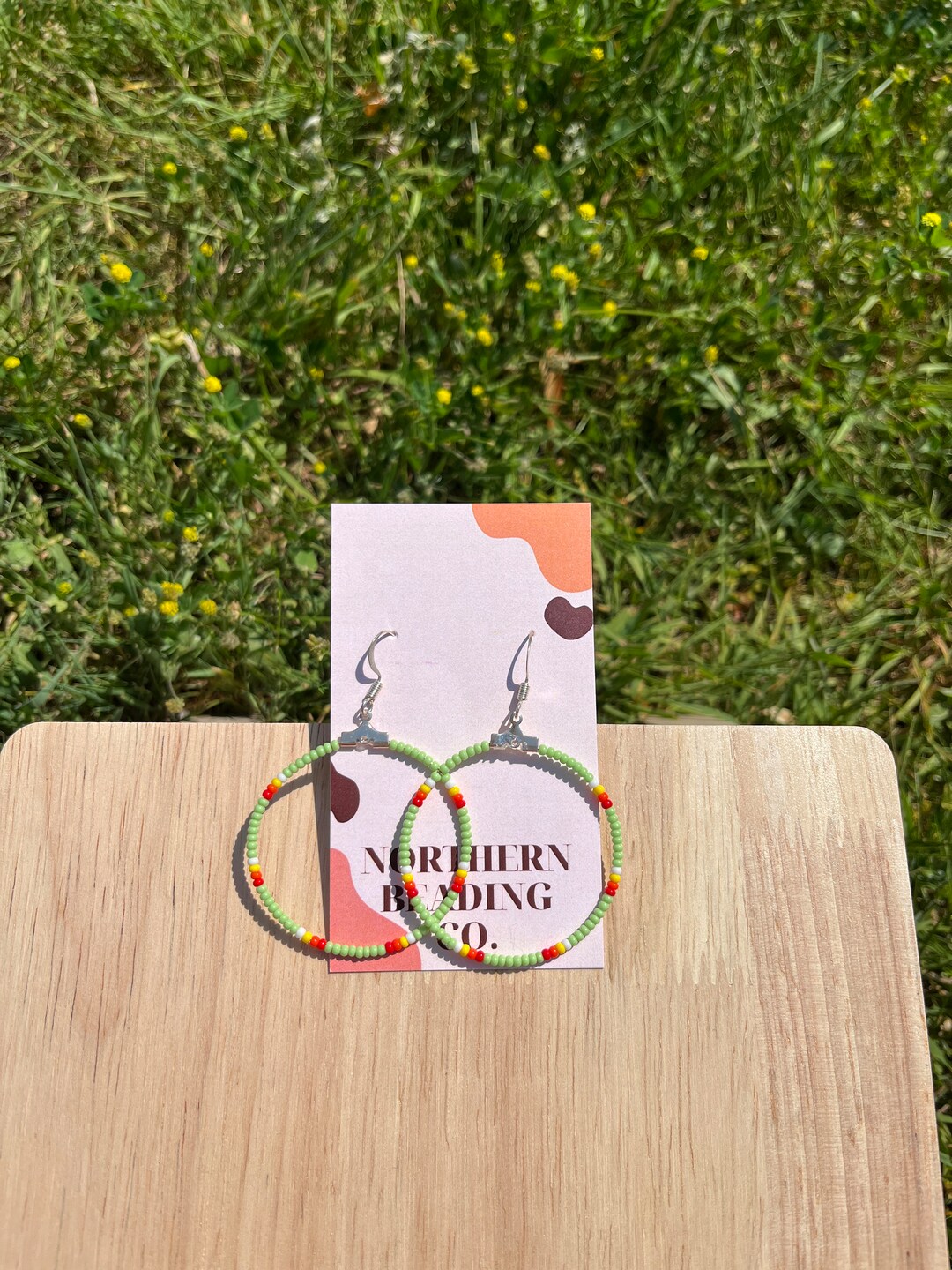 Fire (lime) - Indigenous Beaded Hoop Earrings - 40mm Diameter - Etsy