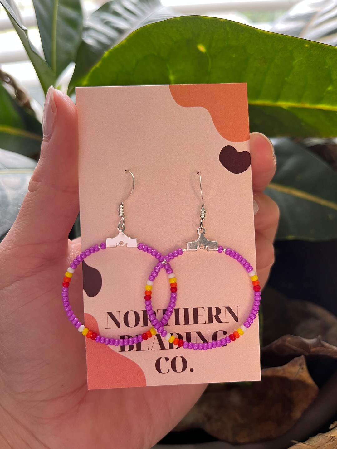 Fire (fuchsia) - Indigenous Beaded Hoop Earrings (30mm) - Etsy