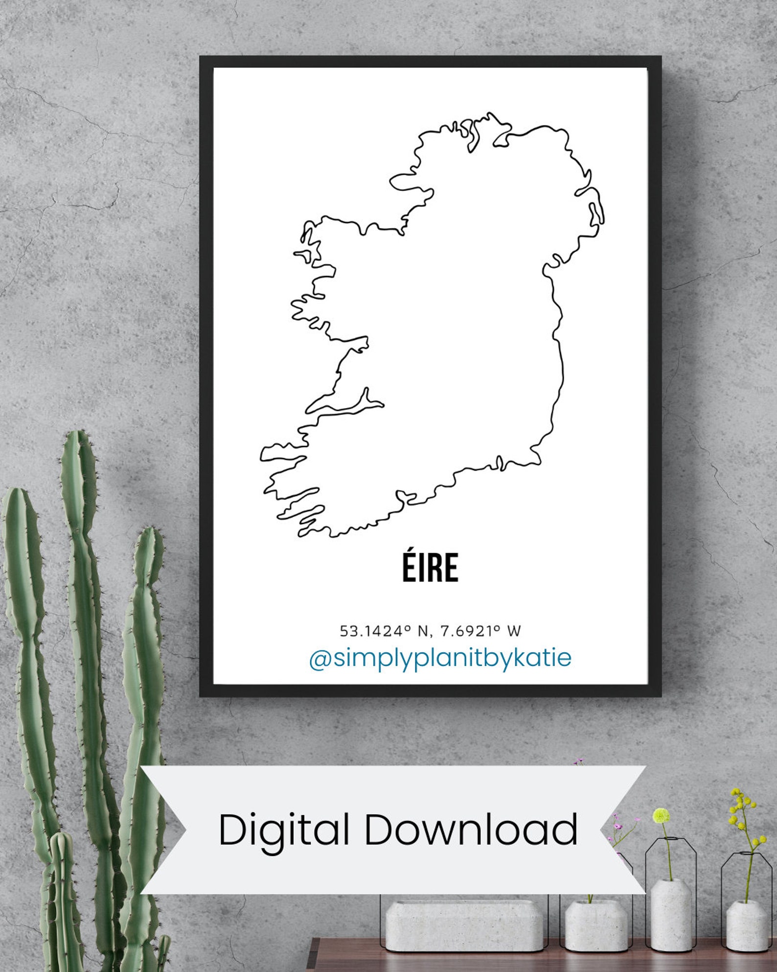 Ireland Country Map Ireland Map Digital Download Map Black and White ...