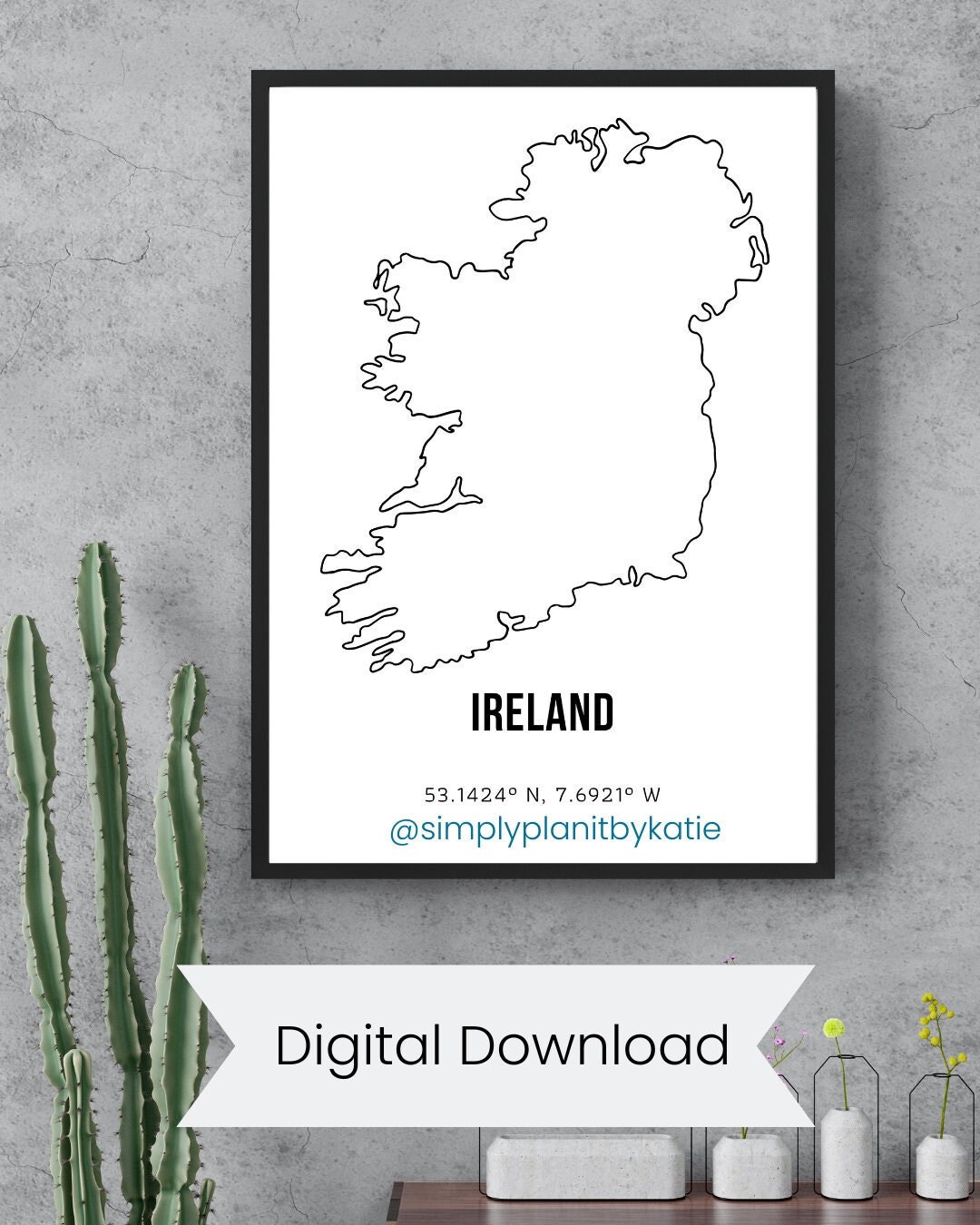 Ireland Country Map Ireland Map Digital Download Map Black and White ...