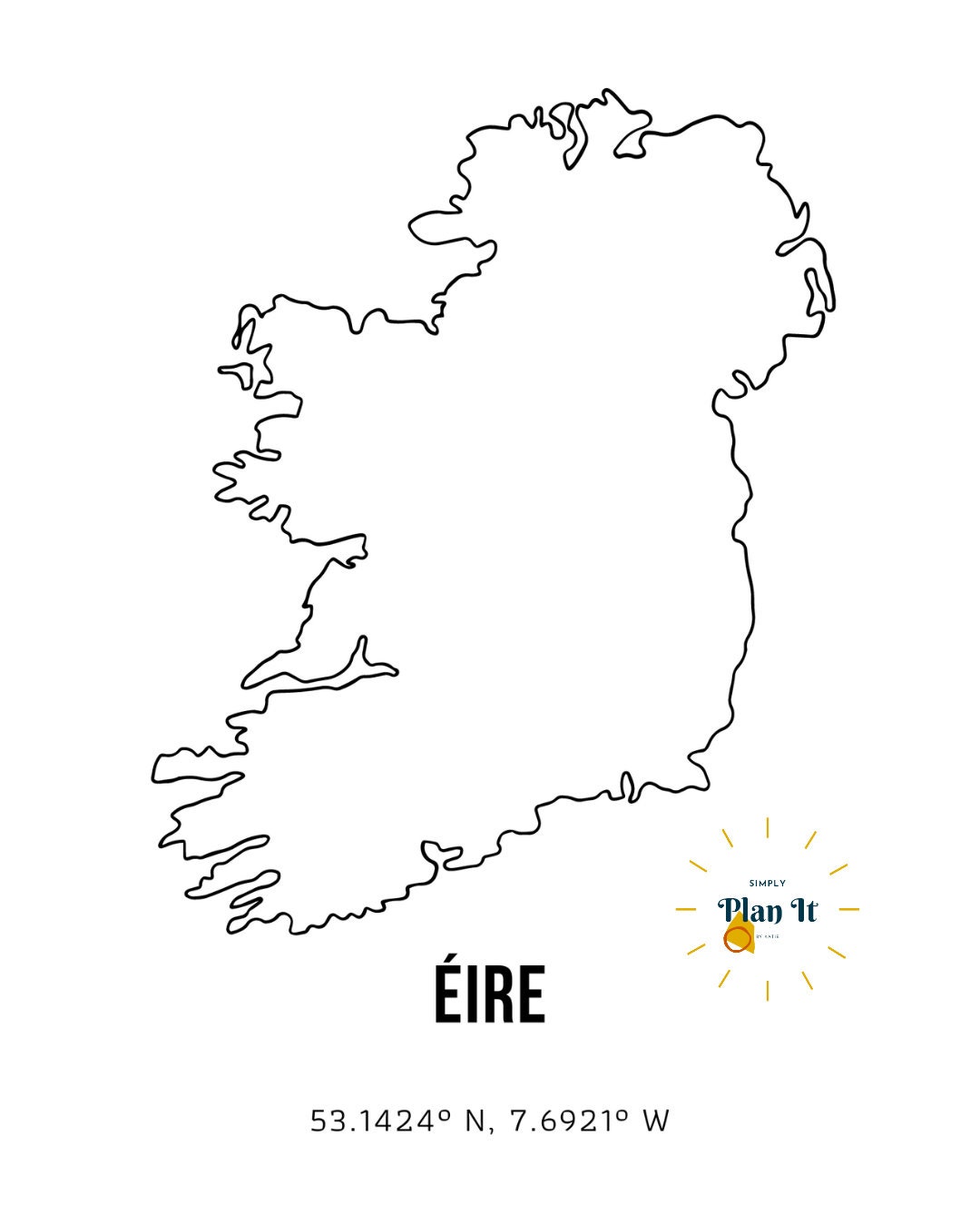 Ireland Country Map Ireland Map Digital Download Map Black and White ...