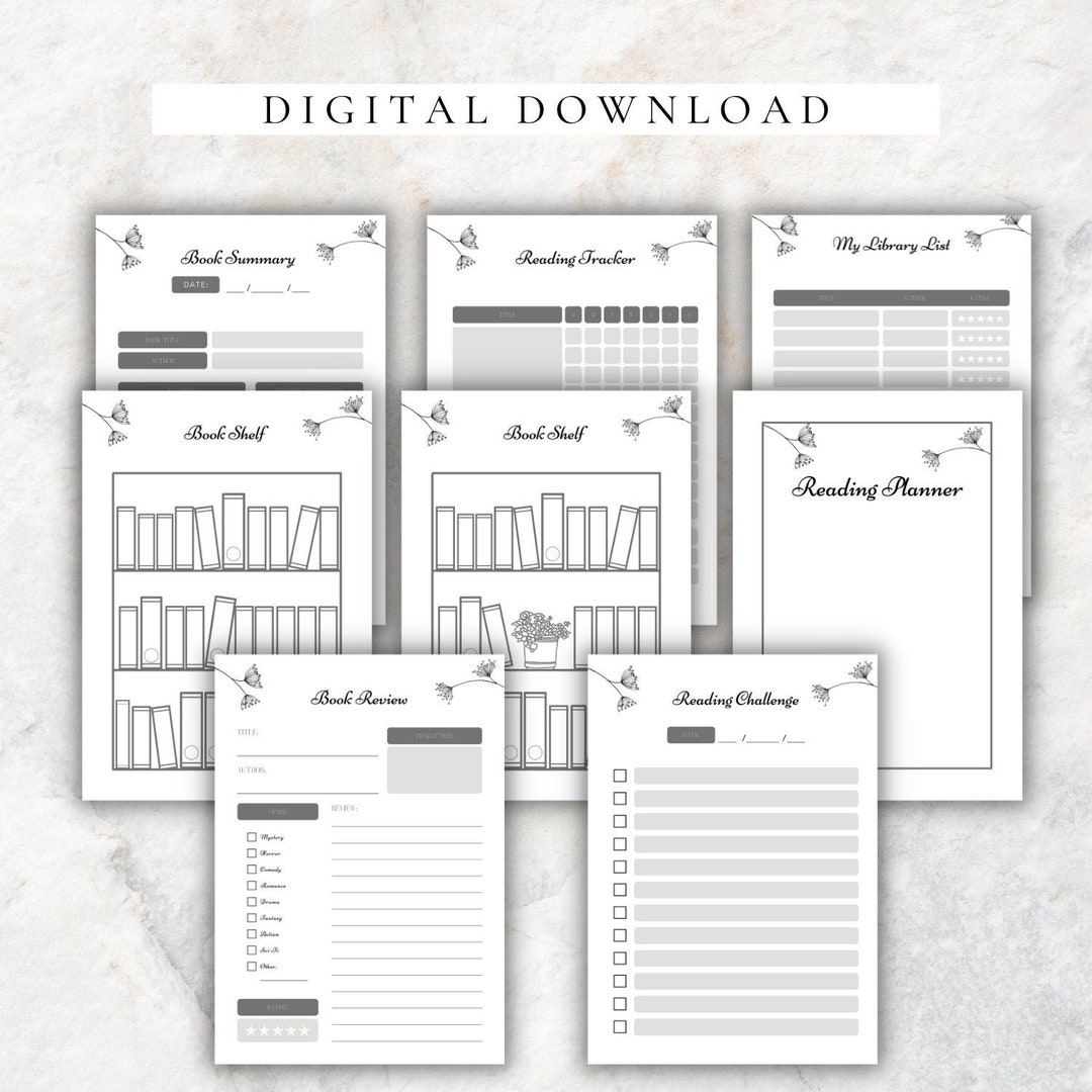 Reading Planner Black Printable Reading Journal Book Planner Reading ...