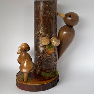 Wood Turned Ornament, Woodpecker Display, 5th Anniversary Gift, Turned ...