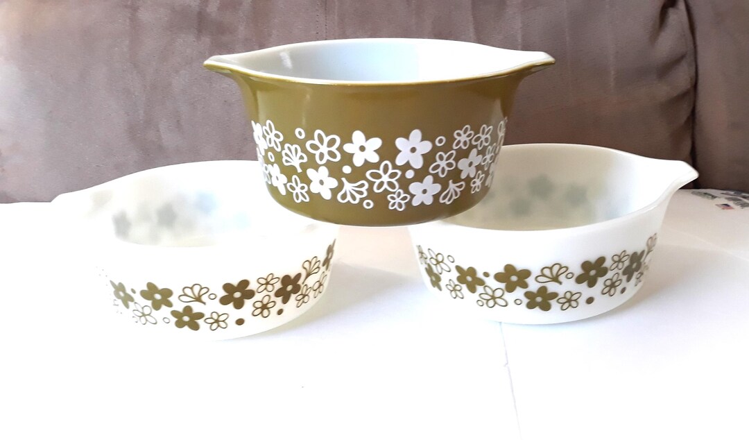PYREX CRAZY DAISY Spring Blossom Small Mixing Serving Baking Bowls Set ...