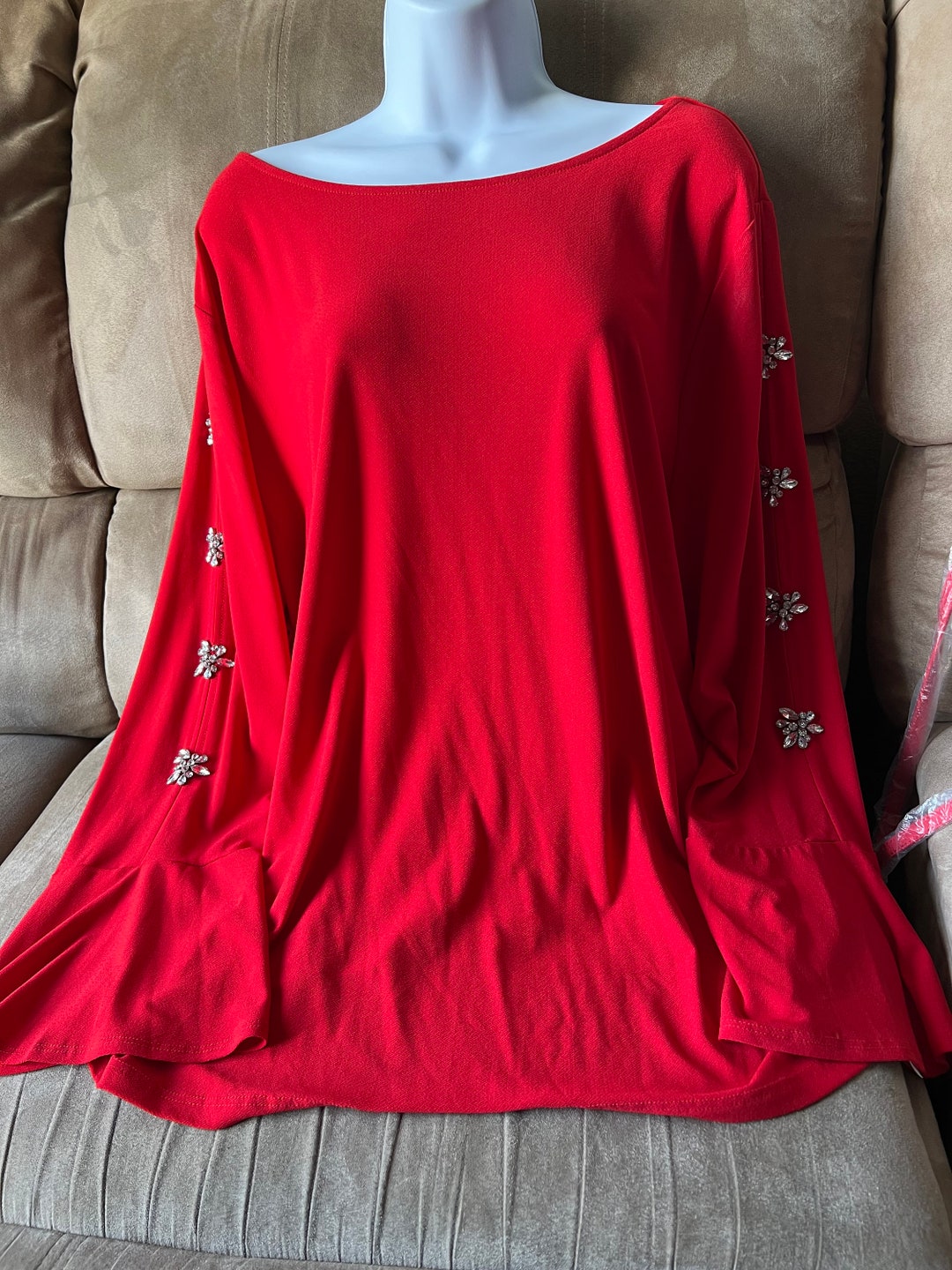 Red Long Sleeve INC. TUNIC Top With Rhinestones Plus Size 3X - Etsy