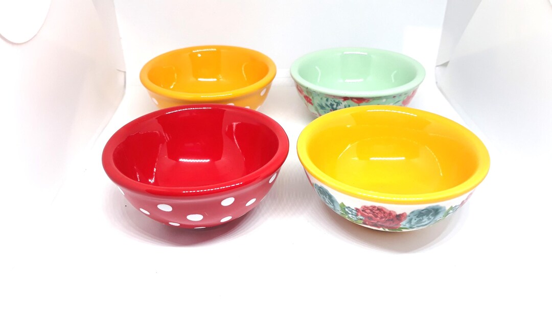 PIONEER WOMAN DIPPING Bowls Set of 4 Ceramic Colorful Patterns Like New ...