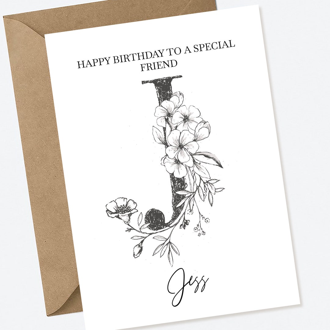 Initial Birthday Card A-Z Birthday Monogram Floral Card - Etsy