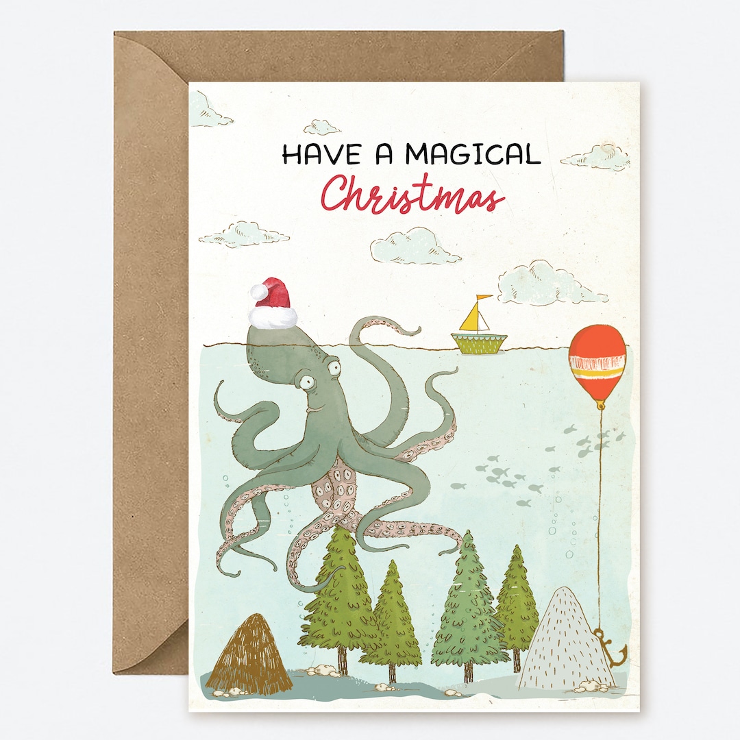 Octopus Christmas Card, Funny Christmas Card, Christmas Joke Card for ...