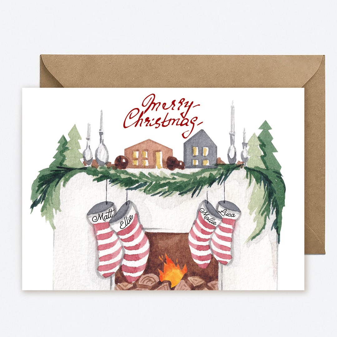 Personalised Stocking Card, Christmas Family Card With Socks, Cosy ...