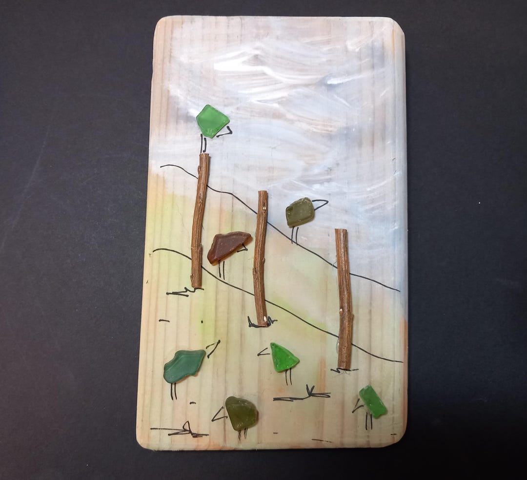 Orkney Seaglass&beach Pottery Wooden Picturebird Artunique Giftmum ...