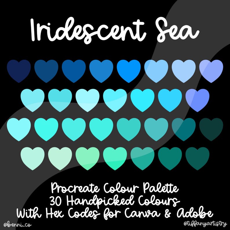 Iridescent Sea Procreate Colour Palette 30 Handpicked Colours With Hex ...