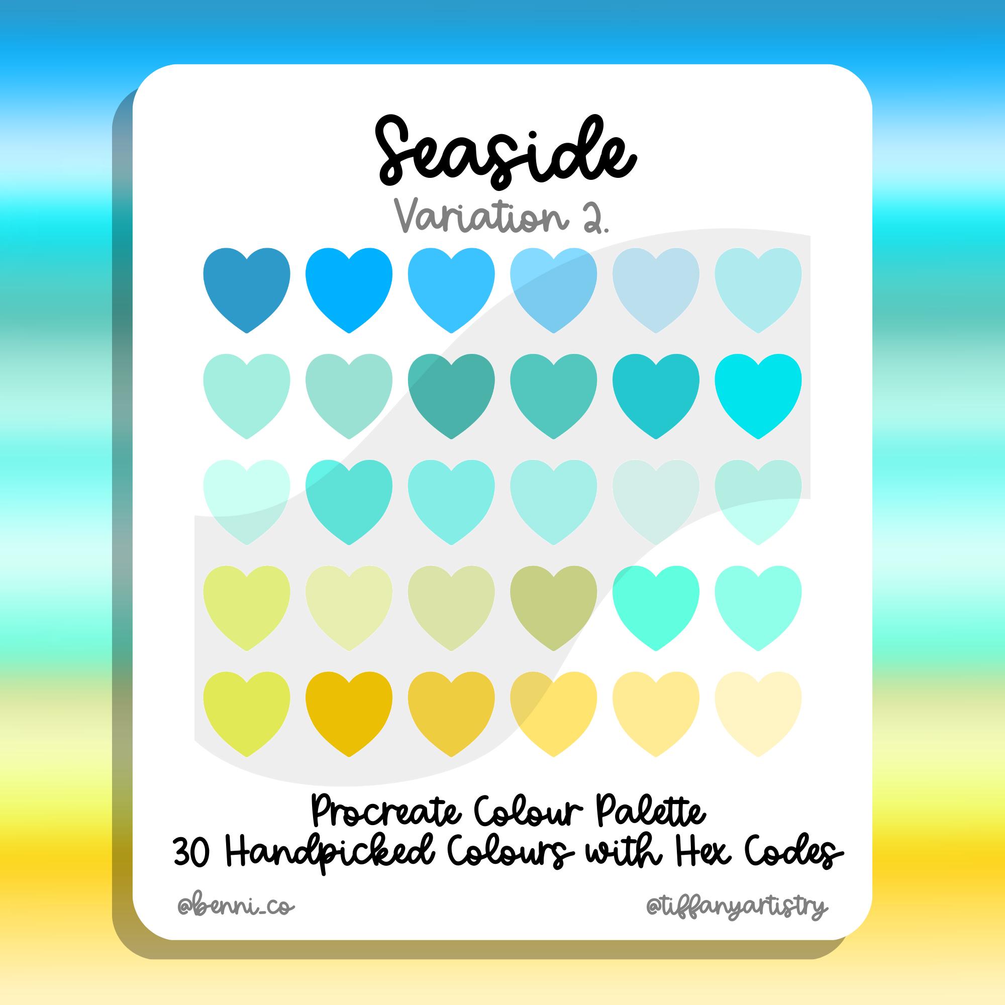 Seaside 2 Procreate Colour Palette - Variation 2 - 30 Handpicked Colour Swatches With Hex Codes ...