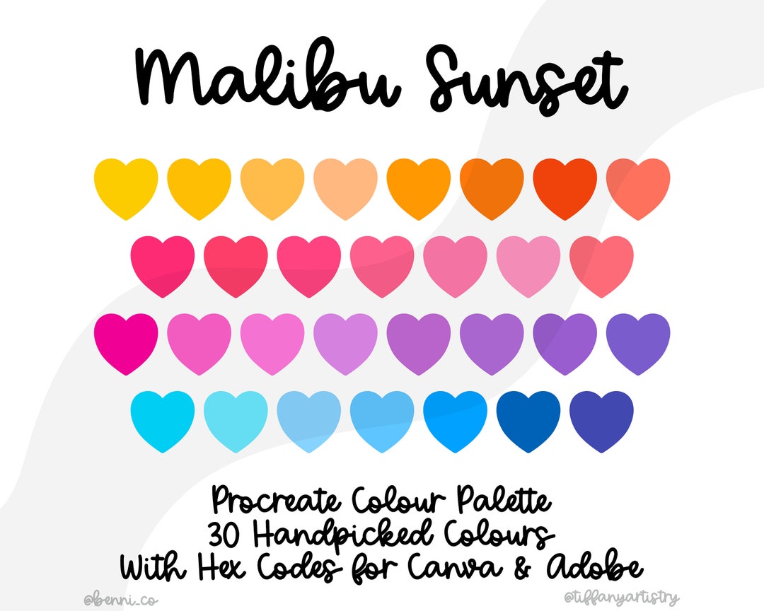 Malibu Sunset Handpicked Procreate Colour Palette With Hex Codes ...