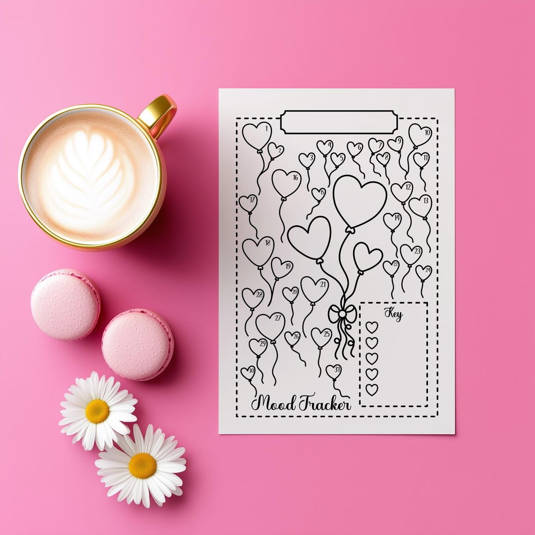 Balloon Hearts Mood Tracker Printable: A4 & A5 Hand-drawn Journal ...