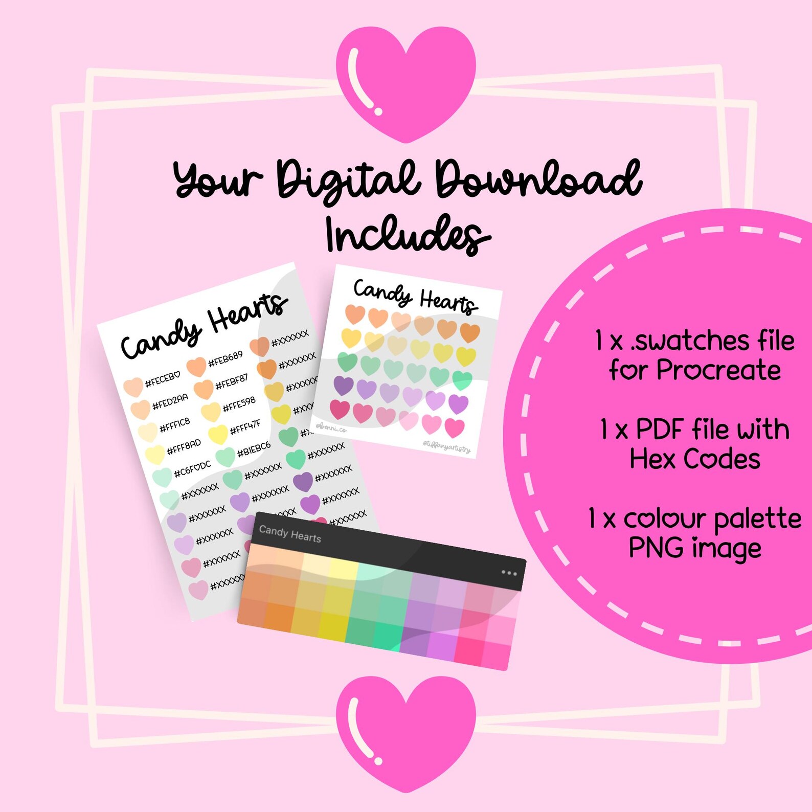Candy Hearts Procreate Colour Palette - 30 Handpicked Valentine's ...