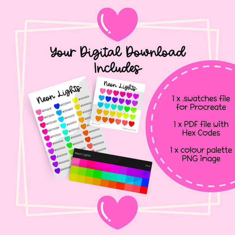 Neon Lights Procreate Colour Palette: 30 Handpicked Rainbow Swatches ...